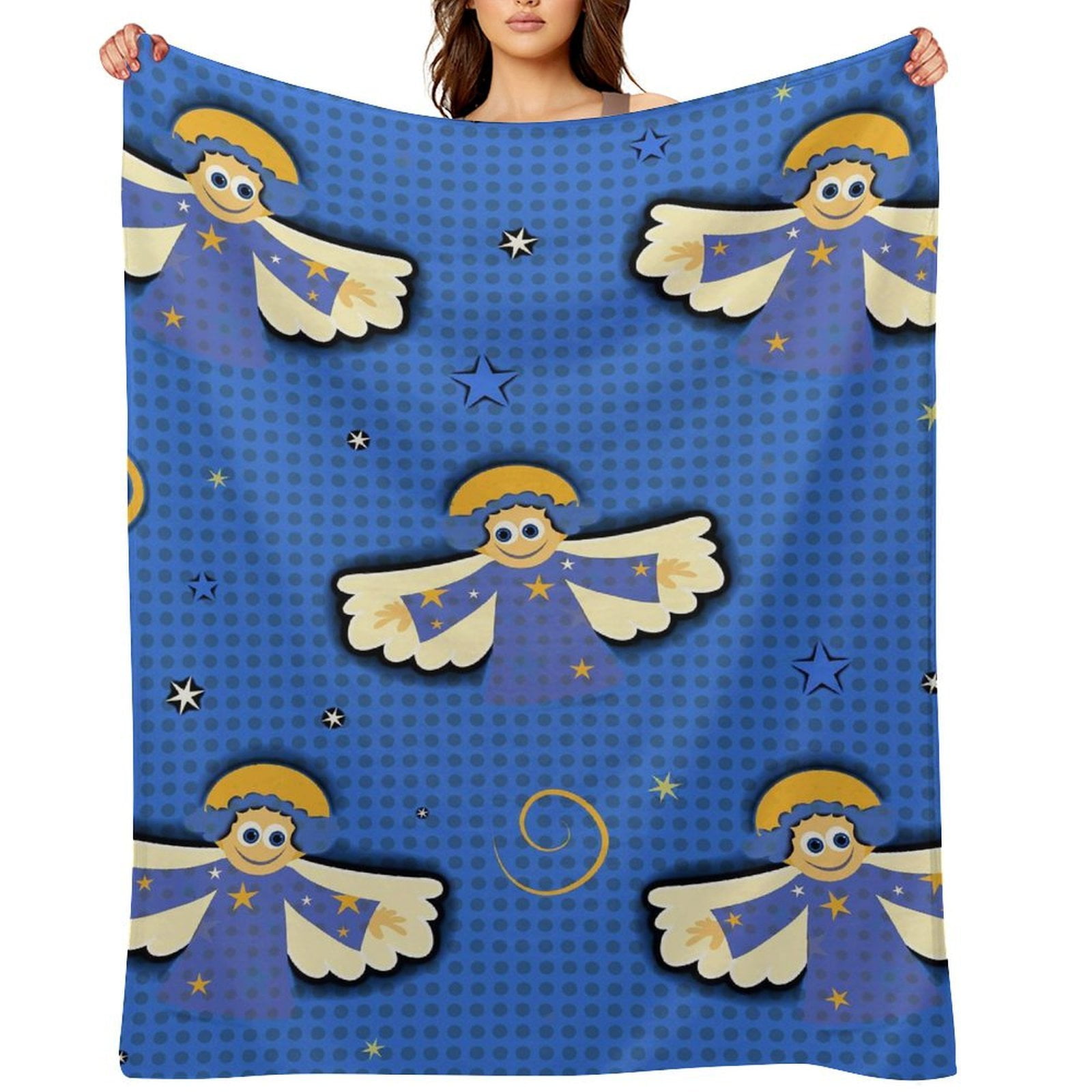 Blue, Stars, Angels, Christmas, Childlike 60"x80" Coral Fleece Throw ...