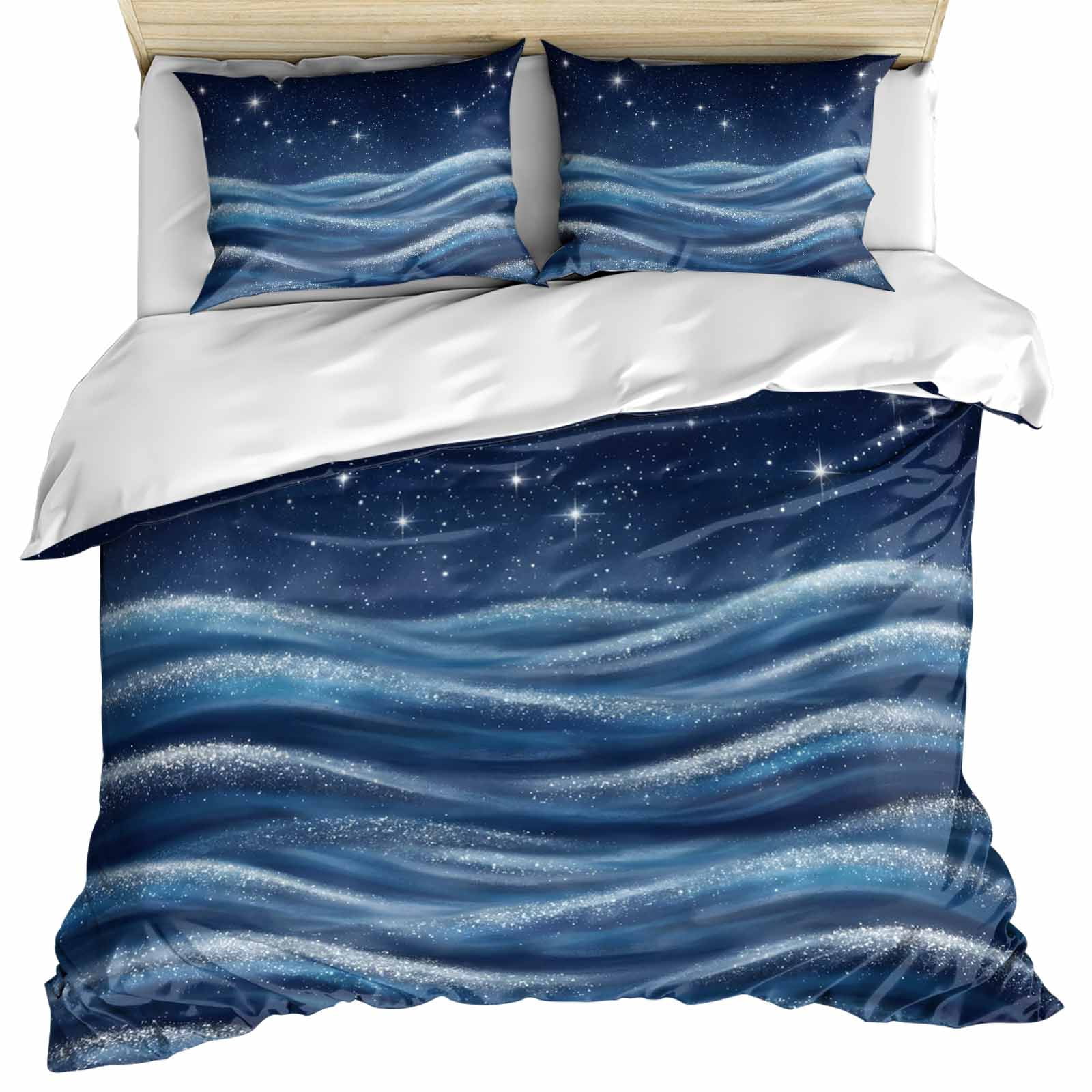 Blue Stars Bedding 3 Piece Duvet Cover Set Twin Size, Fantasy Blue ...