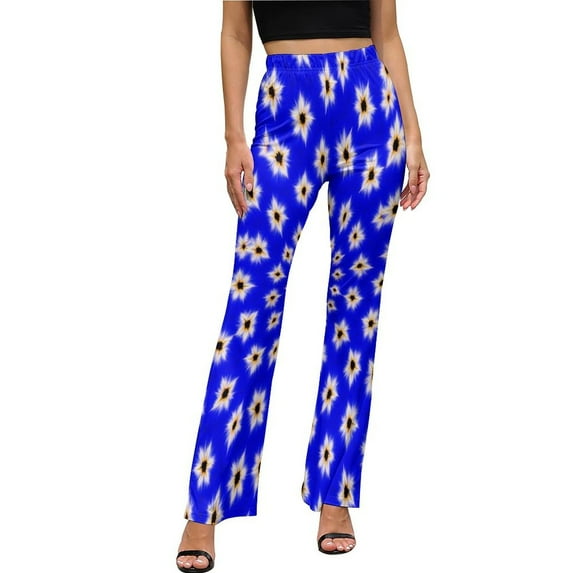 Blue Stars Burst Outwards High Waisted Casual Flared Trousers Summer ...