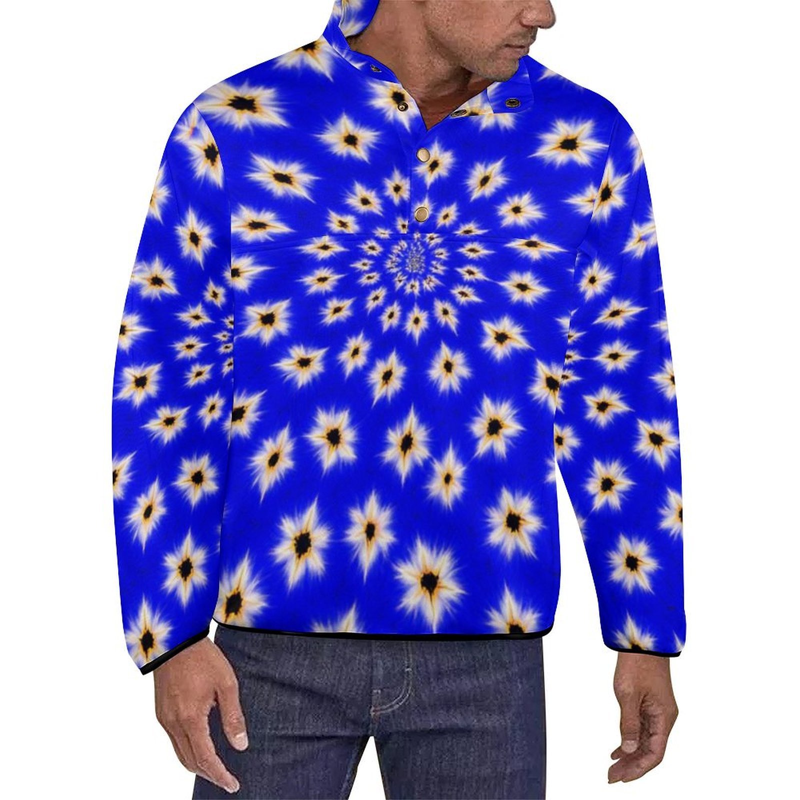 Blue Stars Burst Outwards Men's Stand Collar Sweater Long Sleeve ...