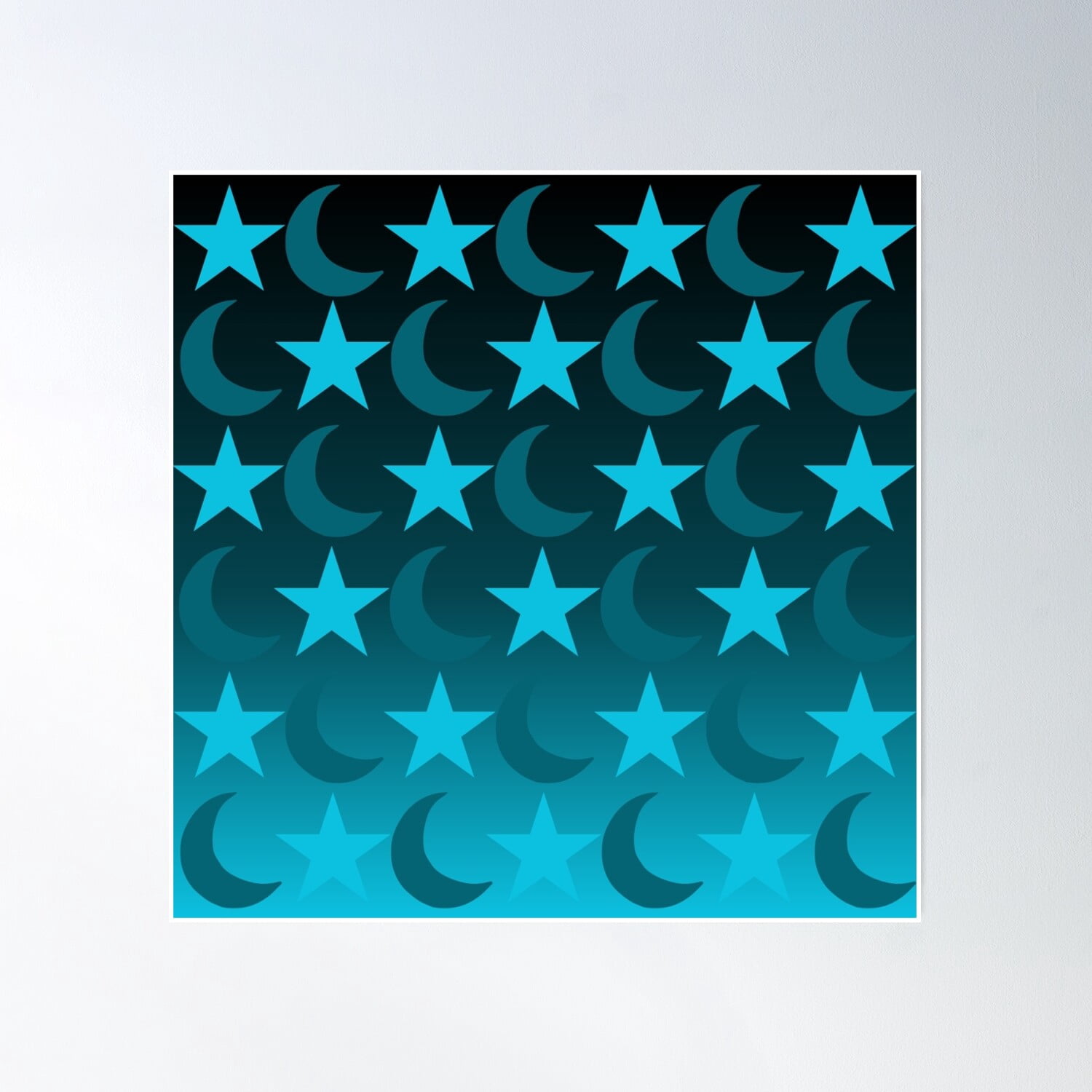 Blue Stars & Crescent Moon Pattern In Gradient Sky Poster Wall Art ...