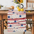 Blue Stars Red Stripes on Linen Table Runner 36 Inches Long, Patriotic ...