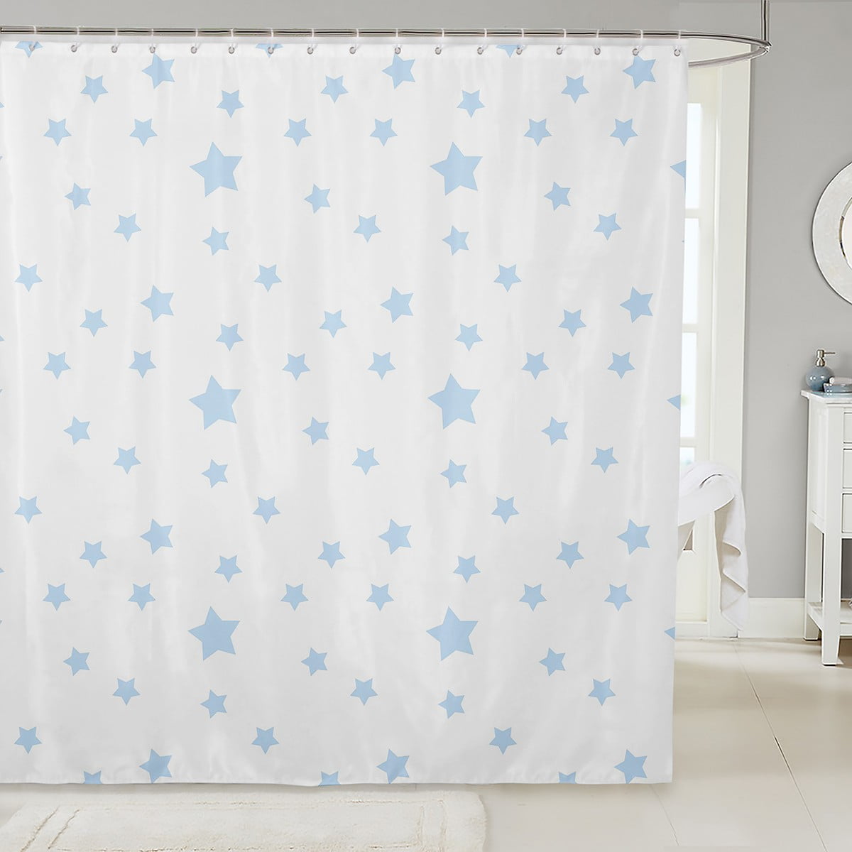 Blue Stars Shower Curtains,Starry Sky Cartoon Dreamy Bathroom Curtains ...