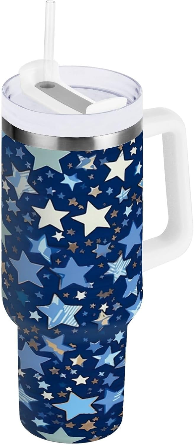 Blue Stars Tumbler - 40 oz Tumbler with Handle and Straw Lid, Insulated ...