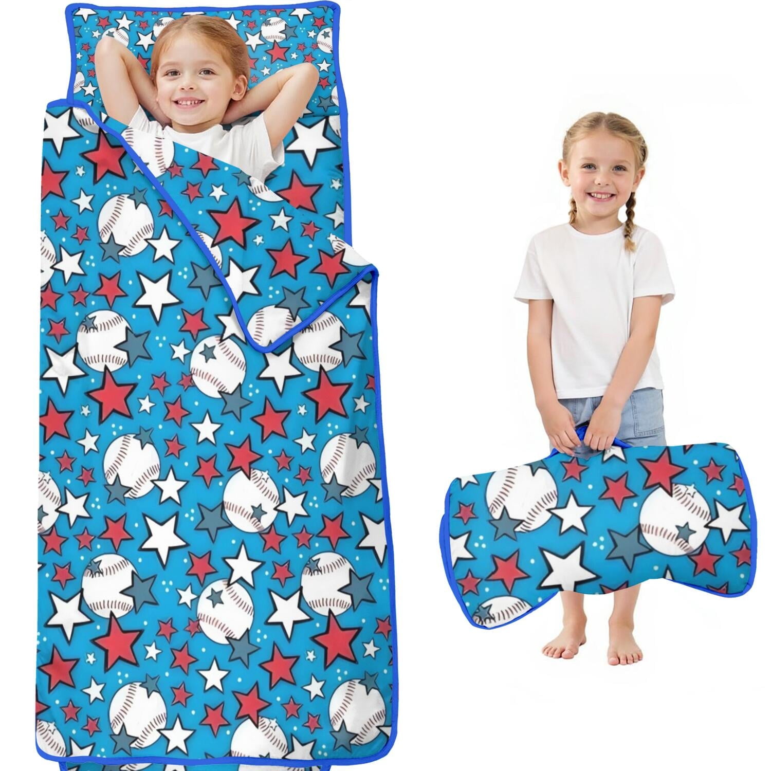 Blue Stars and Baseballs Pattern Toddler Nap Mats for Kids Preschool ...