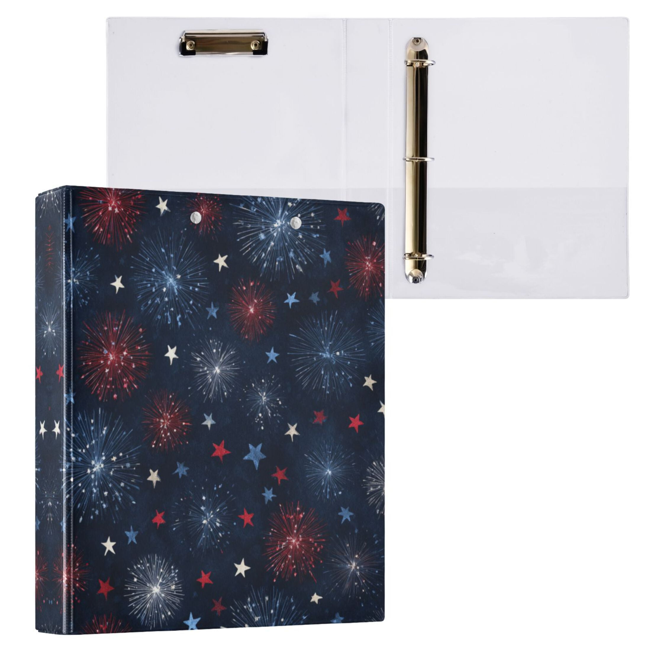 Blue Stars with Fireworks 3 Ring Hardcover Binders 1.5in Round Rings ...
