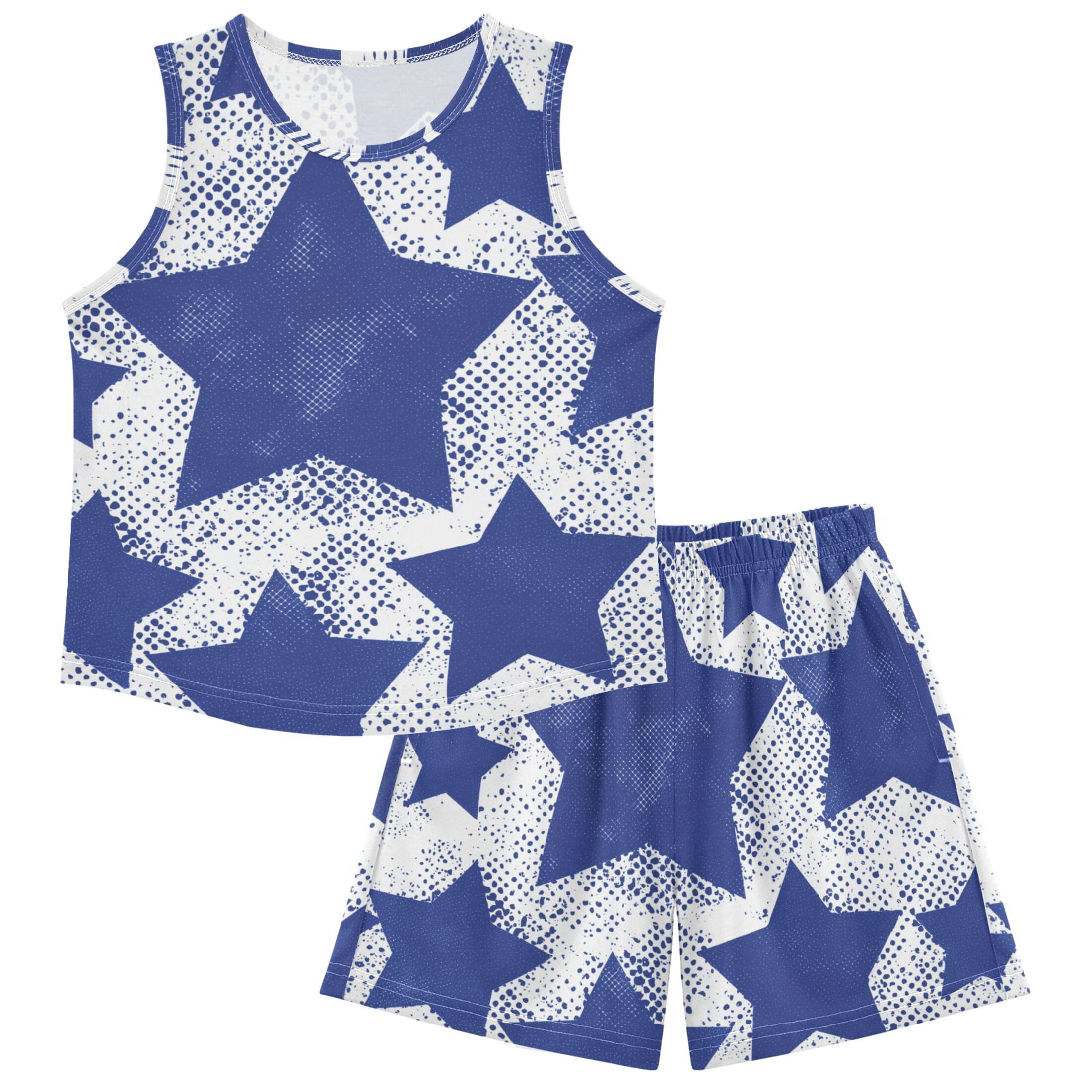 Blue Stars with Graffiti Background Pajamas Set Sleeveless Sleepwear ...