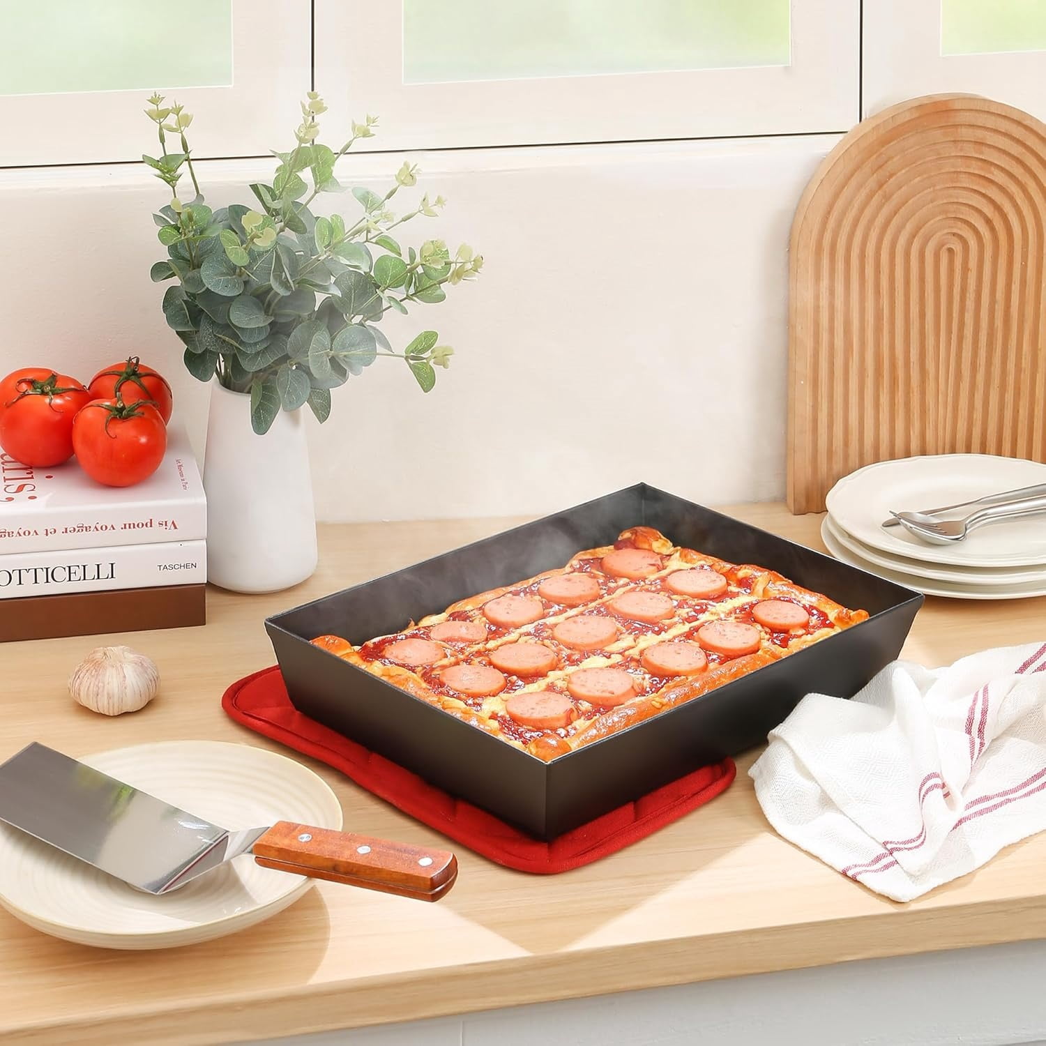 Blue Steel Detroit Pizza Pan 14x10 (Non-Stick&BPA Free) Heat-Resistant ...