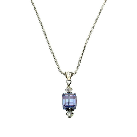 Blue Sterling Silver Diamond-Cut Rope Chain Necklace Crystal Cube ...