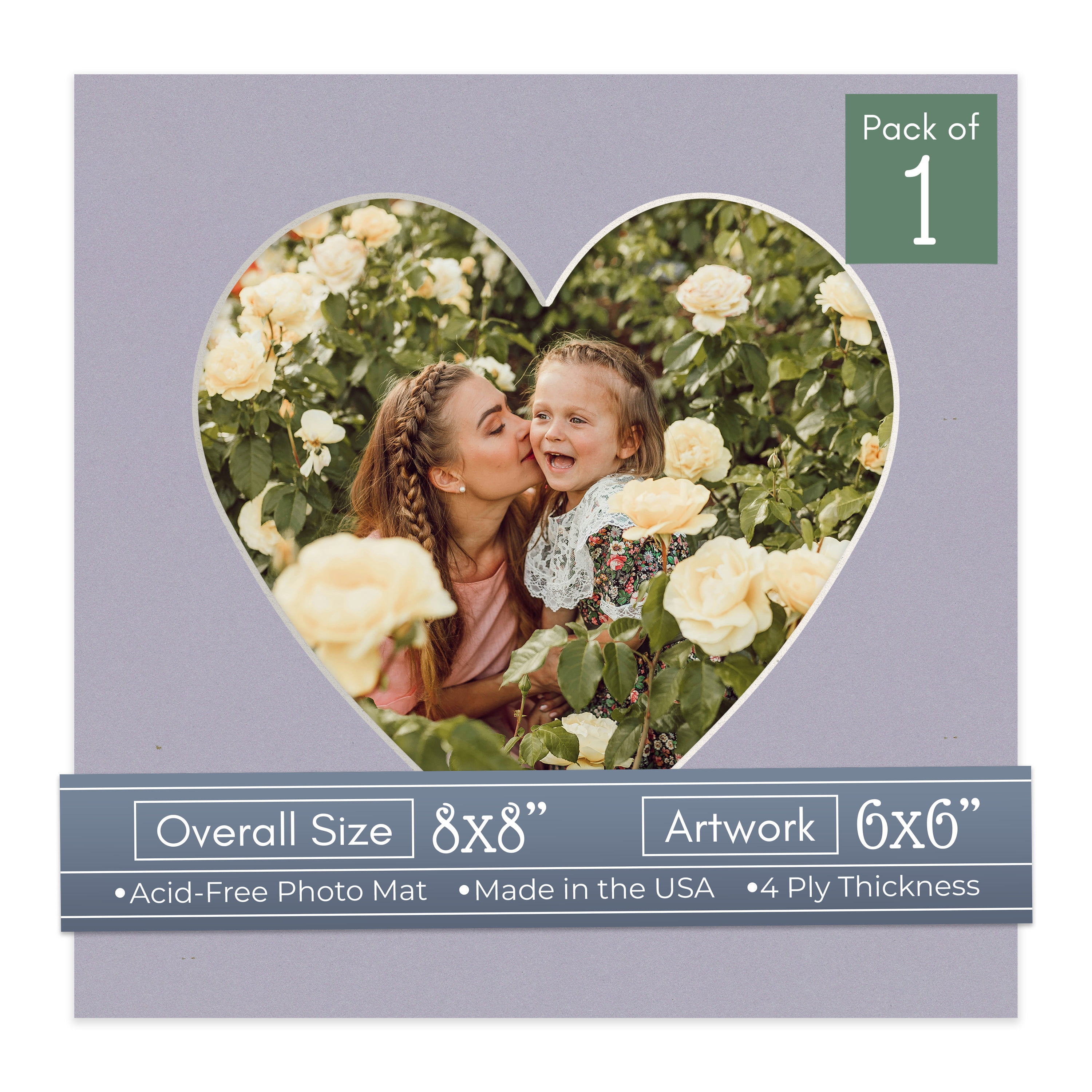 Blue Stone Picture Frame Mat for 8x8 Frames - Heart Opening for 6x6 ...