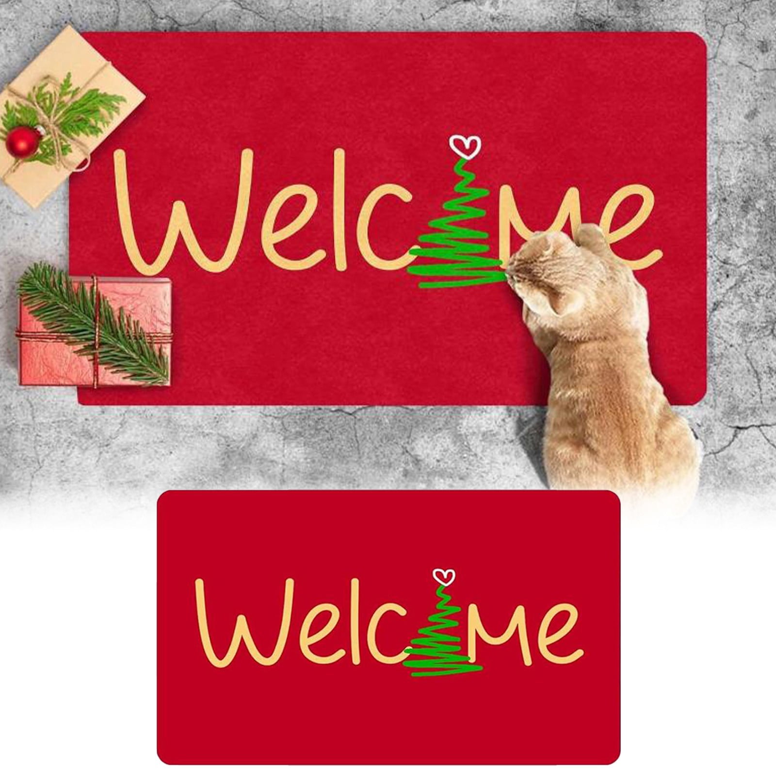 Blue Stone Welcome Messy Christmas Tree Christmas Doormat Red Door Mat ...