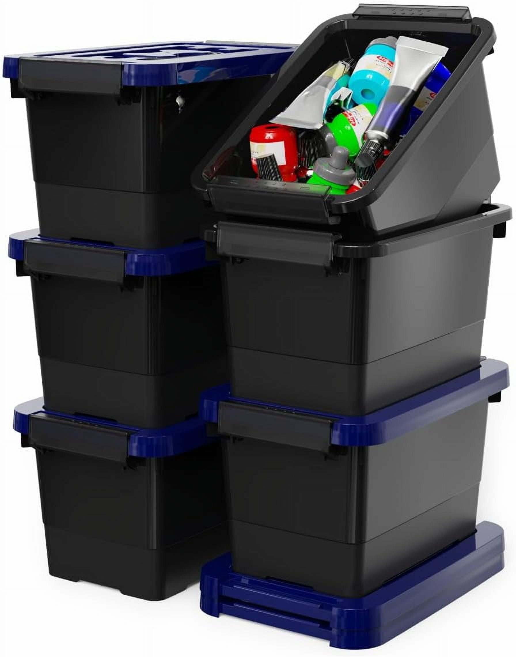 Blue Storage Latch Box, 6 Pack Storage Organizer Bins with Latching ...