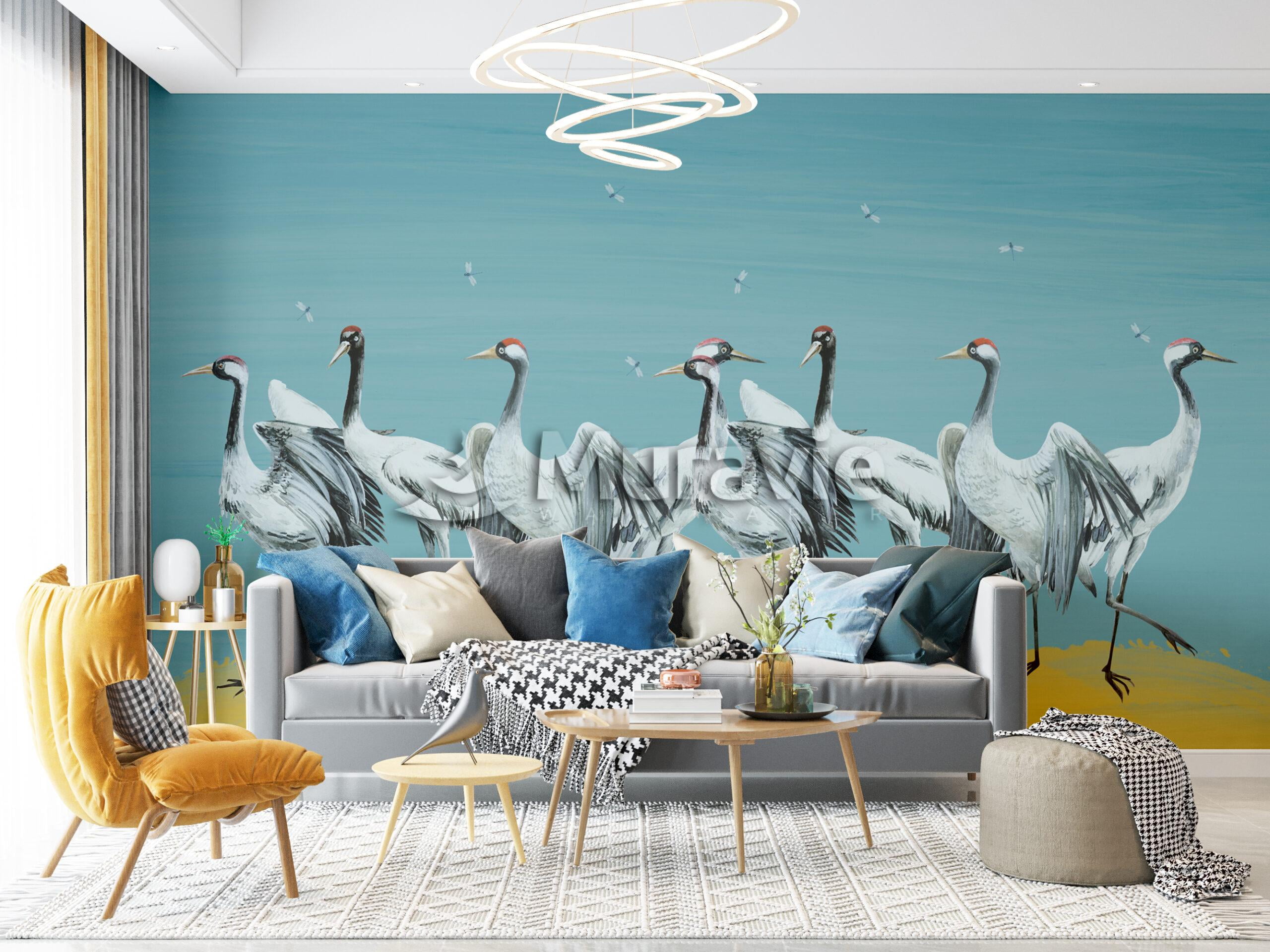 Blue Storks Wallpaper , Modern Art Wallpaper , Birds Stylish Wallpaper ...