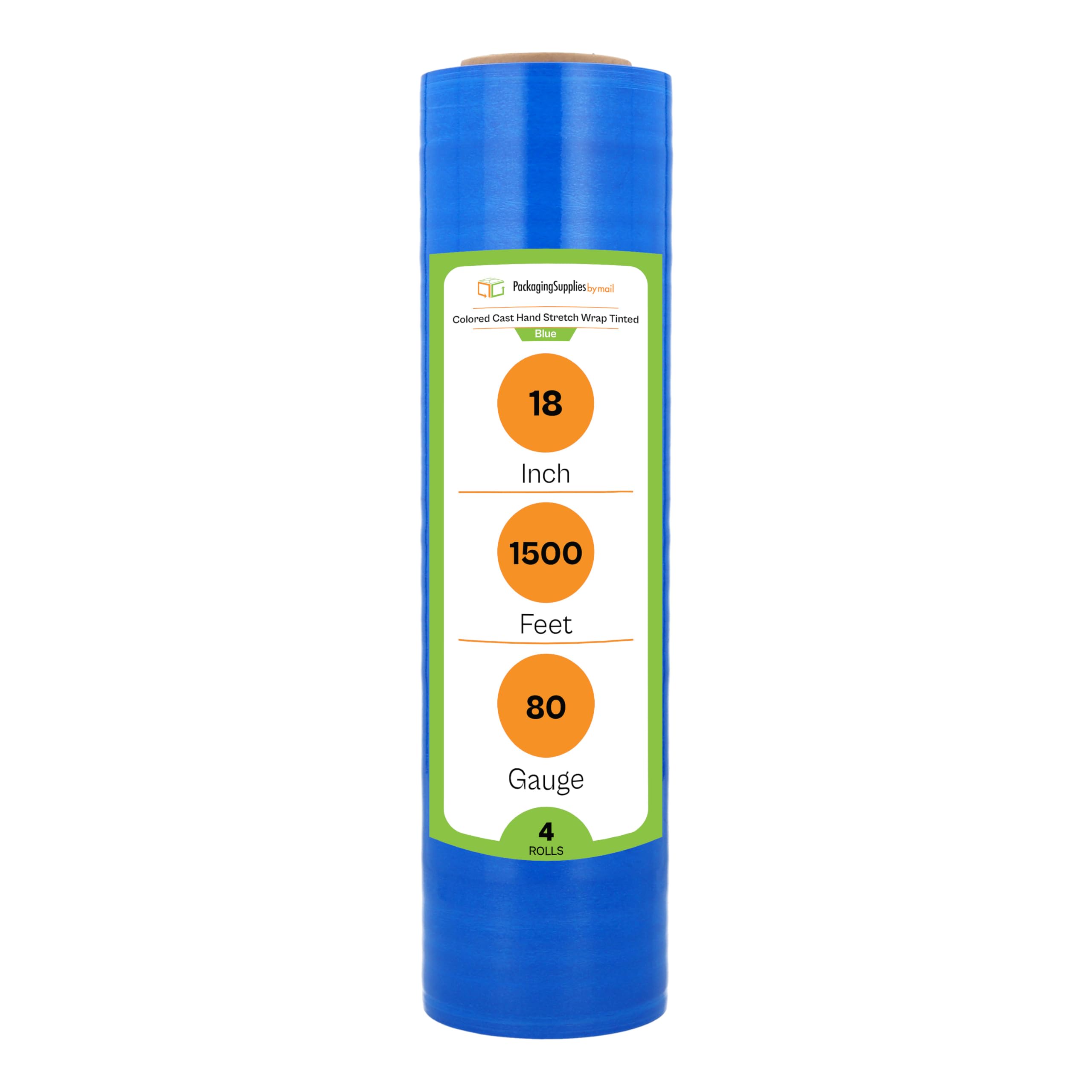 Blue Stretch Wrap 4 Pack 18 Inch x 1500 Feet 80 Gauge Hand Stretch Film ...