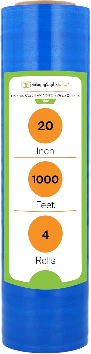 Blue Stretch Wrap for Packing, 4 Pack, 20 Inch x 1000 Feet, Strong ...