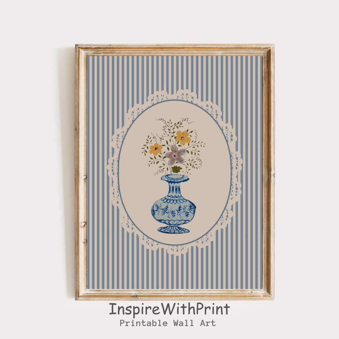 Blue Strip Flower Bouquet In Blue And White Chinoiserie Vase Poster ...