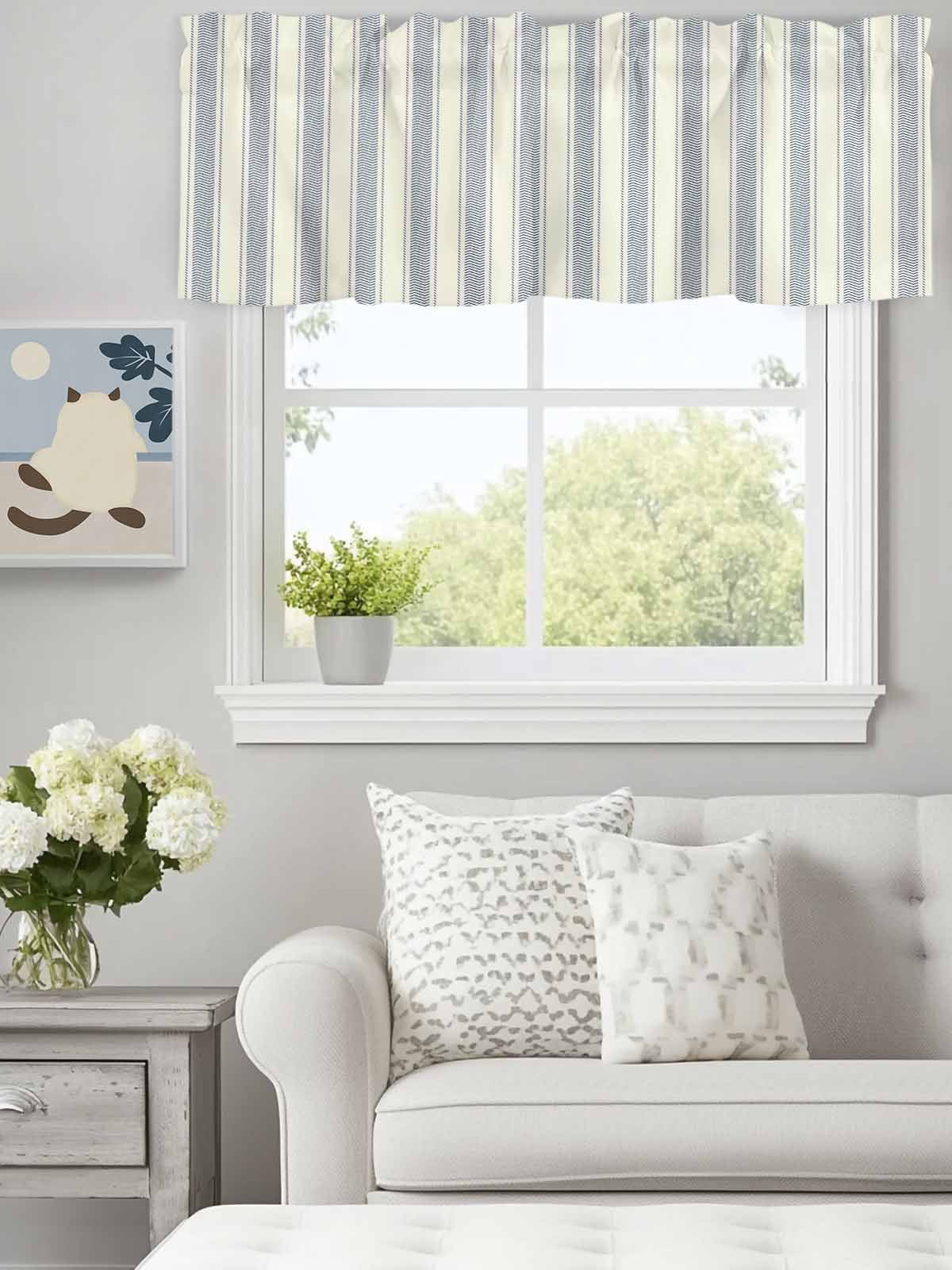 Blue Stripe Abstract Geometric Valances for Windows,Kitchen Valance Rod ...