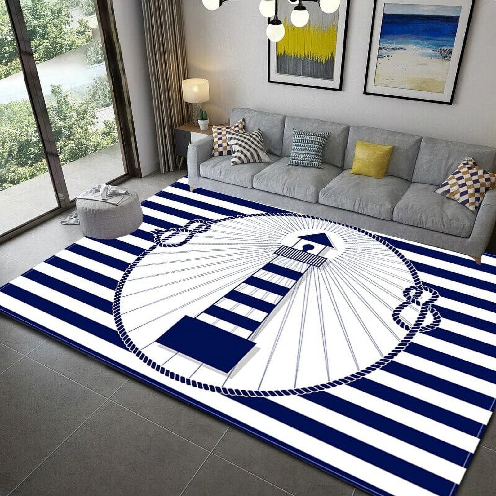 Blue Stripe Anchor Boat Carpet Home Hallway Doormat Living Room Floor ...