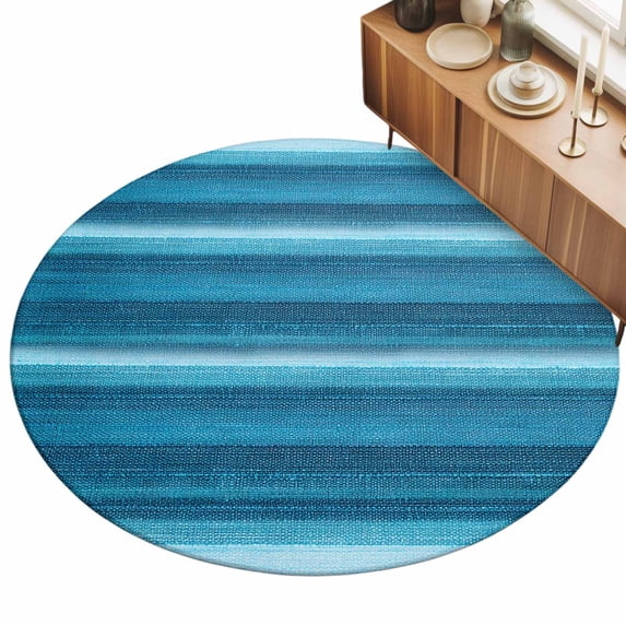 Blue Stripe Area Rugs 3.3' (Round) Funny Horizontal Stripes Floor Rug ...