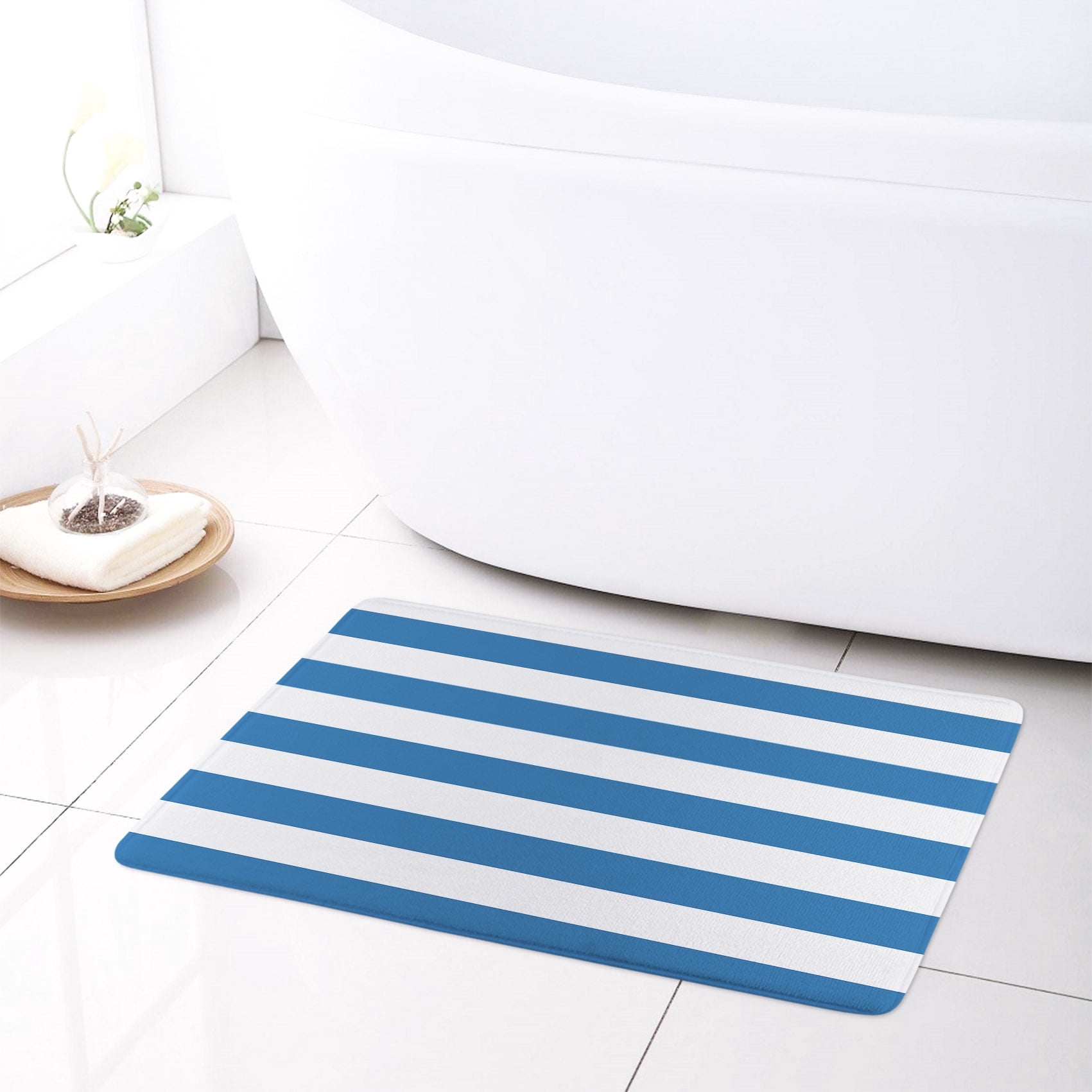 Blue Stripe Bathroom Mat, Blue and White Striped Modern Minimalism ...