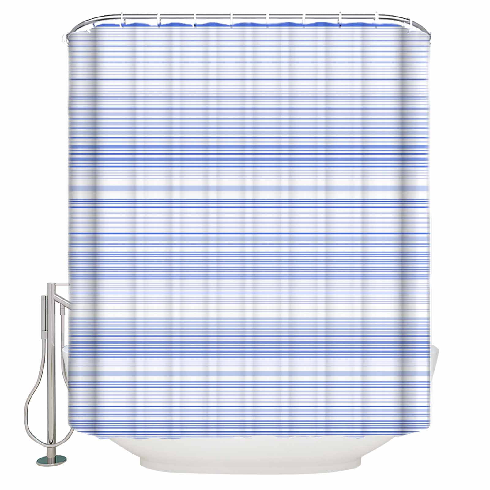 Blue Stripe Bathroom Shower Curtains with 12 Hooks Polyester Waterproof ...