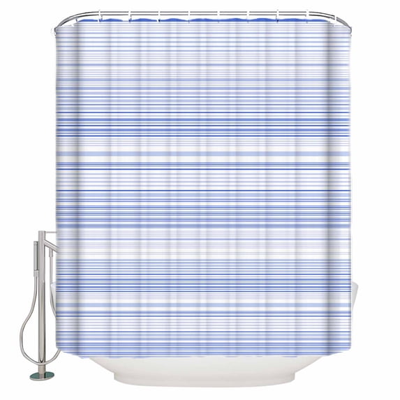 Blue Stripe Bathroom Shower Curtains with 12 Hooks Polyester Waterproof ...