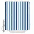 Blue Stripe Bathroom Shower Curtains with 12 Hooks Polyester Waterproof ...