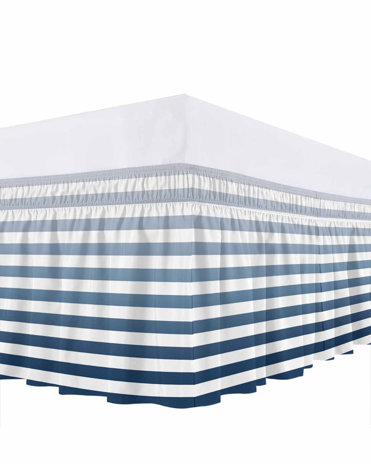 Blue Stripe Bed Skirt Queen Size 16" Drop Gradient Ruffled Wrap Around ...