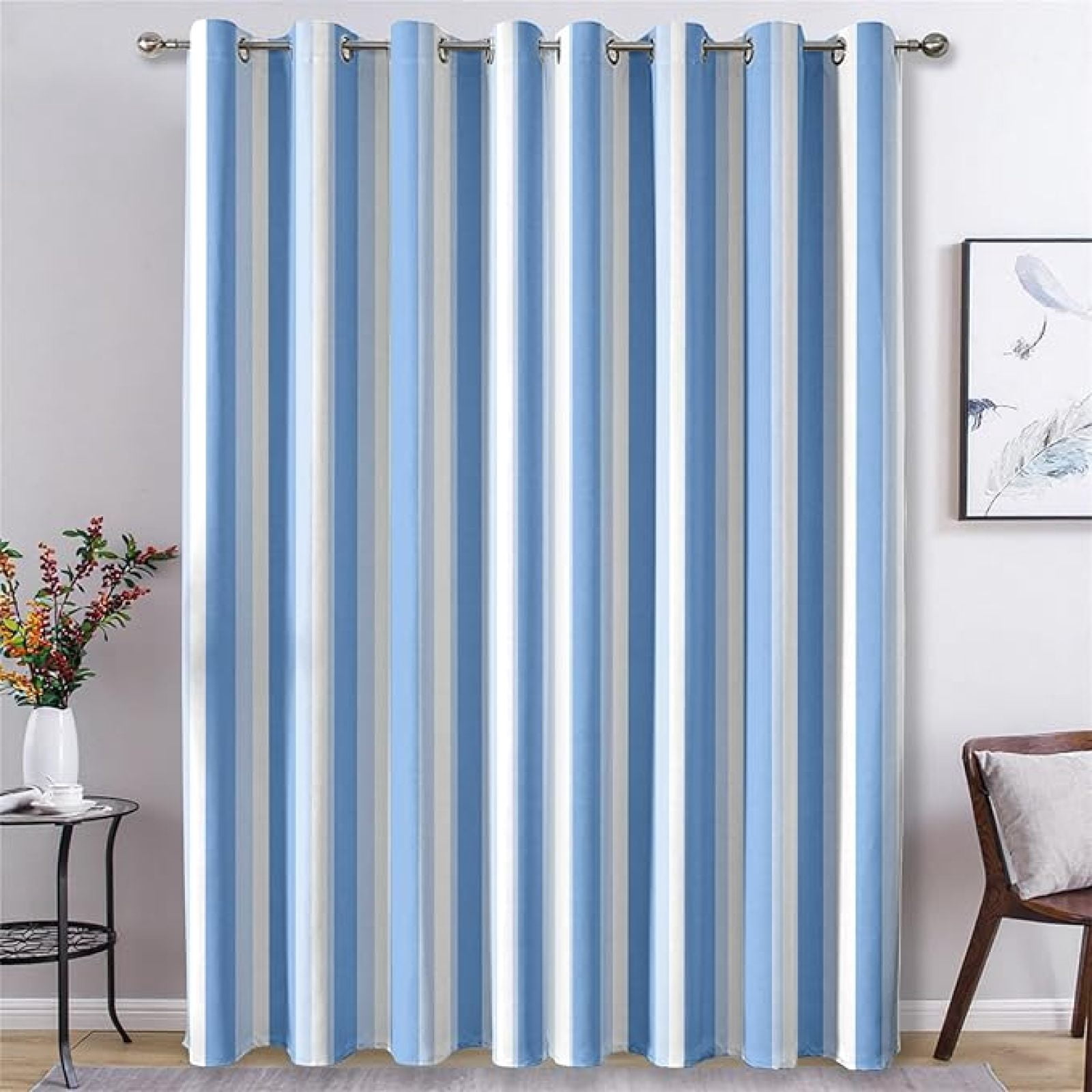 Blue Stripe Blackout Curtains, Modern Simple Art Curtains for Living ...