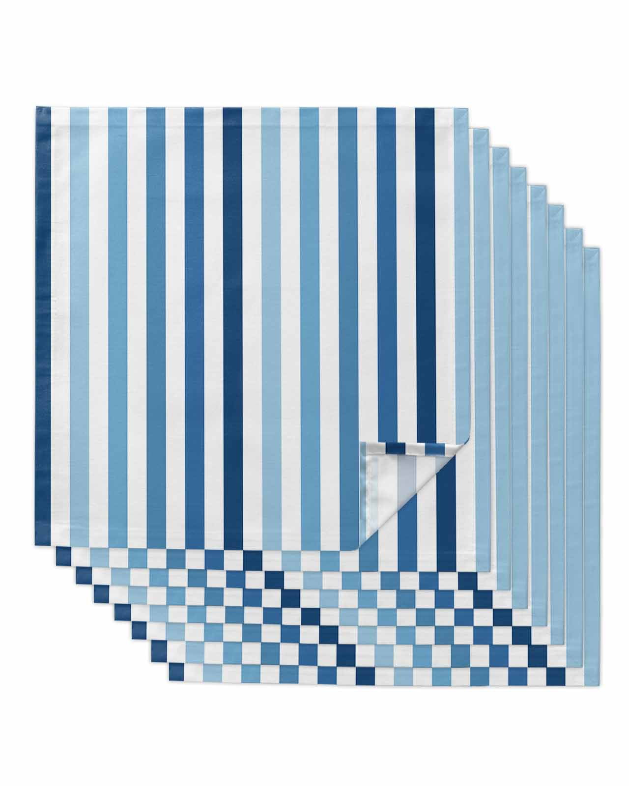 Blue Stripe Cloth Napkins Set of 8 Reusable Dinner Napkins, Ombre ...