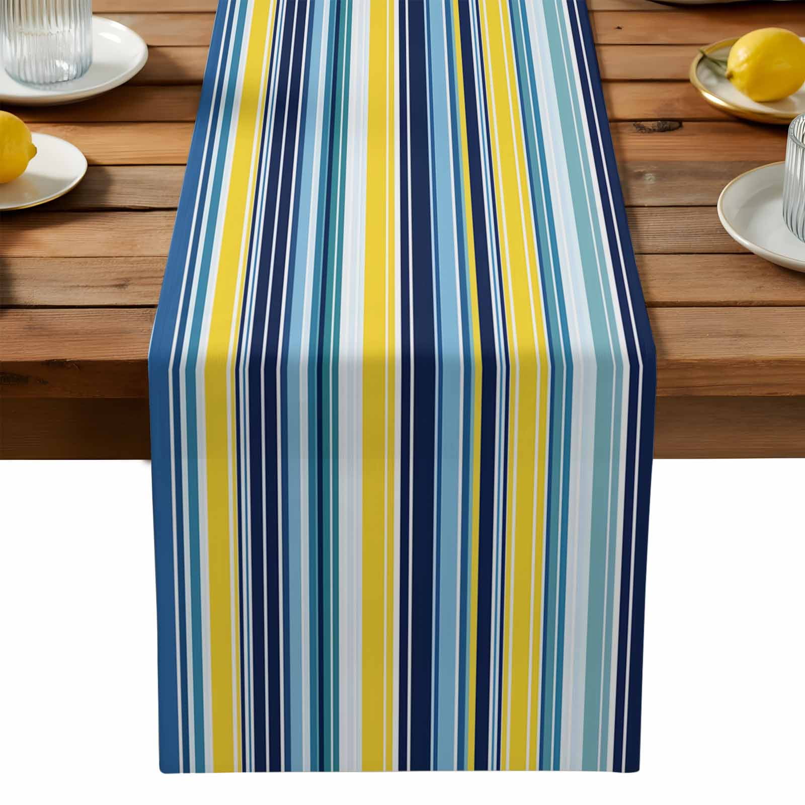 Blue Stripe Cotton Linen Table Runner for Dining Kitchen, Yellow ...
