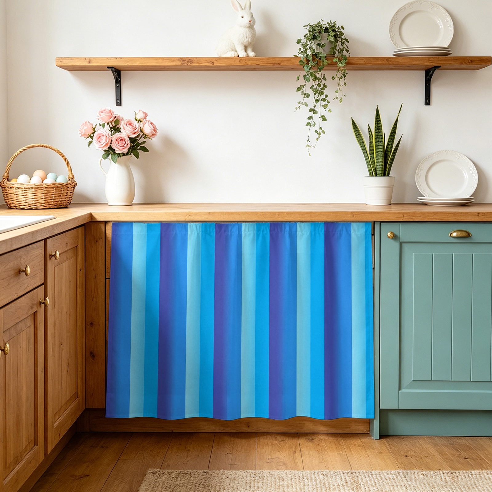 Blue Stripe Gradient Cabinet Curtains 11" W x 13" L, Vertical Striped ...