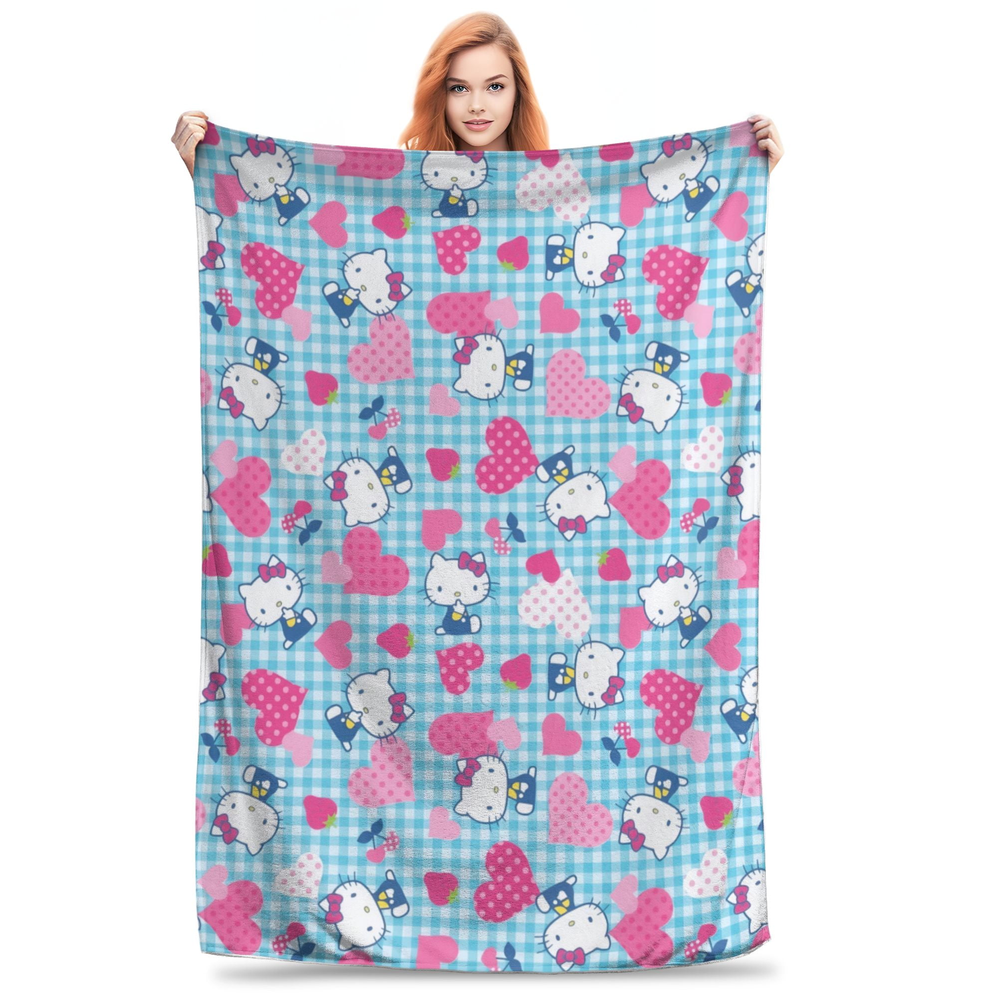 Blue Stripe Hello Kitty Blanket for Couch Bed Throw Blanket, Aesthetic ...