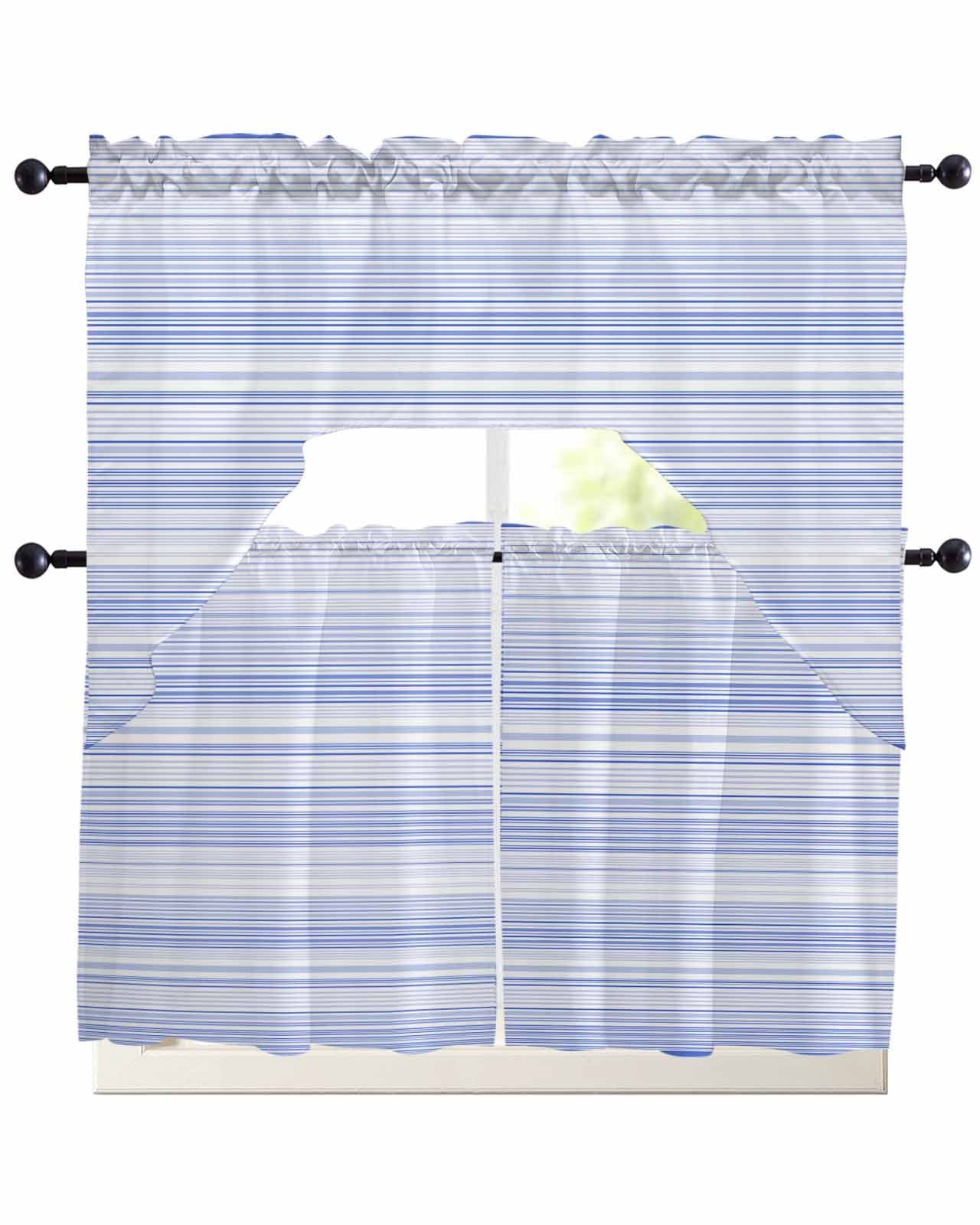 Blue Stripe Kitchen Curtains Sets 36 Inch Length with Valance, Abstract ...
