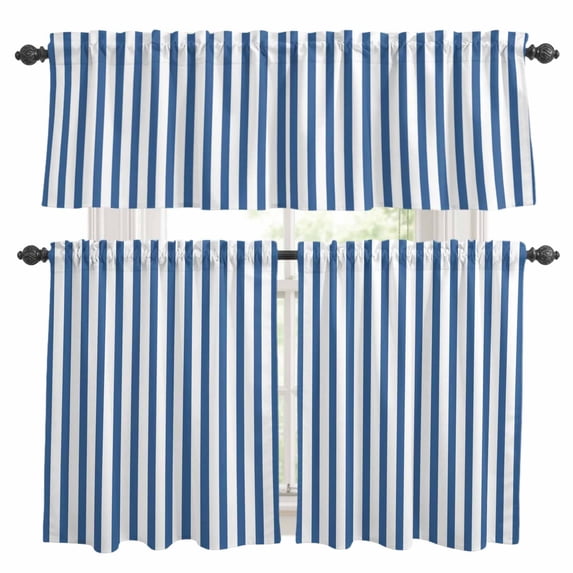 Blue Stripe Kitchen Curtains and Valances Set, Modern Abstract ...