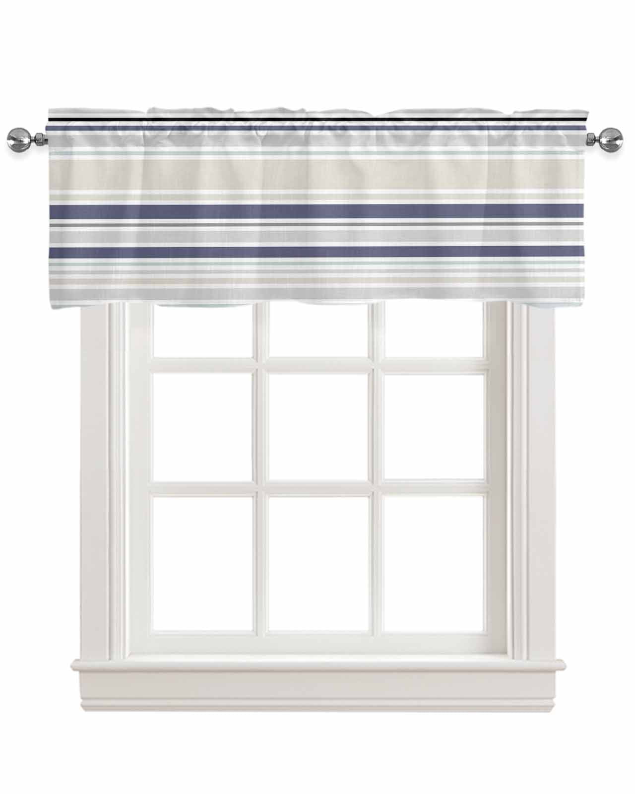 Blue Stripe Kitchen Valances for Windows Farmhouse Linen Window Valance ...