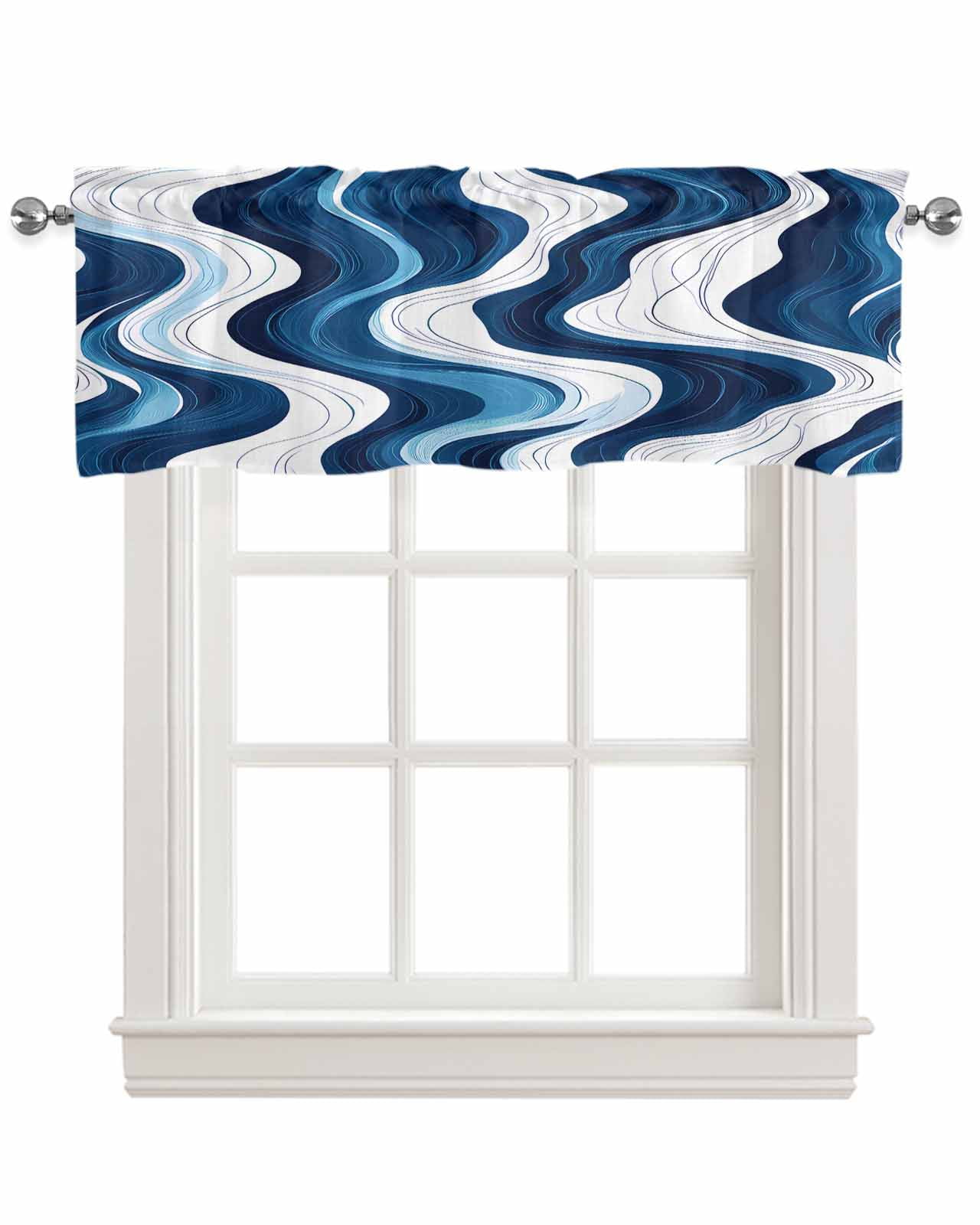Blue Stripe Kitchen Valances for Windows Farmhouse Linen Window Valance ...