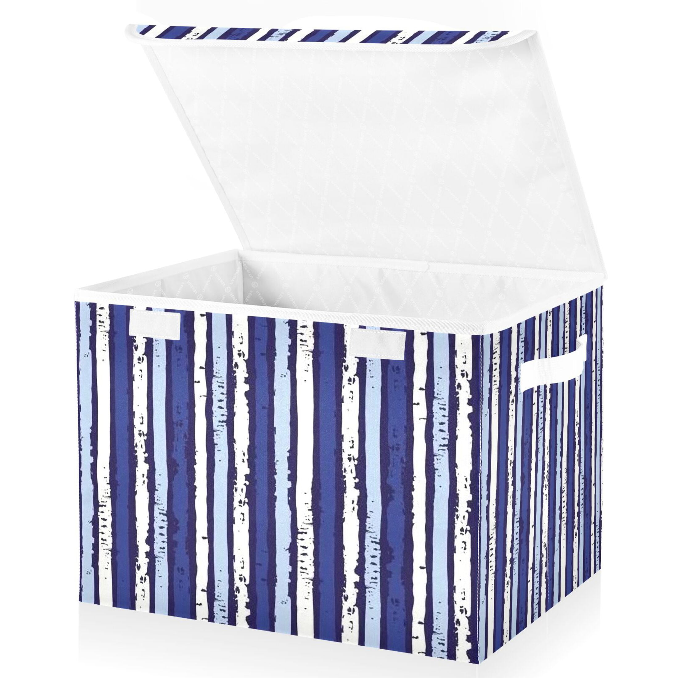 Blue Stripe Large Lidded Storage Bin Foldable Storage Boxes Cubes ...