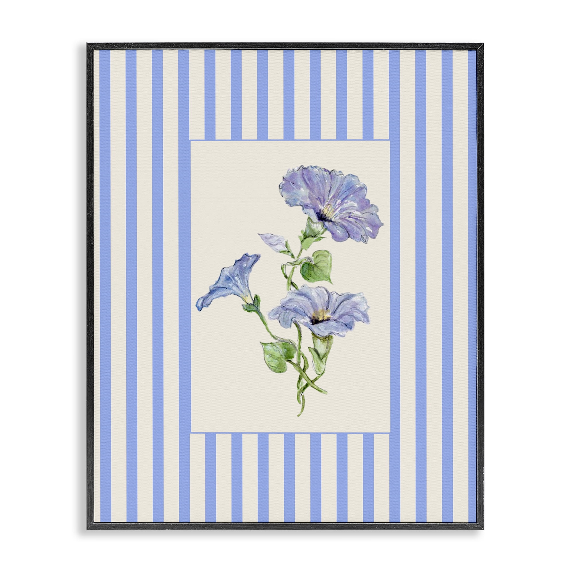 Blue Stripe Morning Glory Black Framed Giclee Art, design by Lisa ...