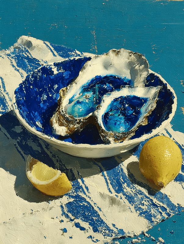 Blue Stripe Oyster Canvas Print, Coastal Kitchen Art, Nautical Seaside ...