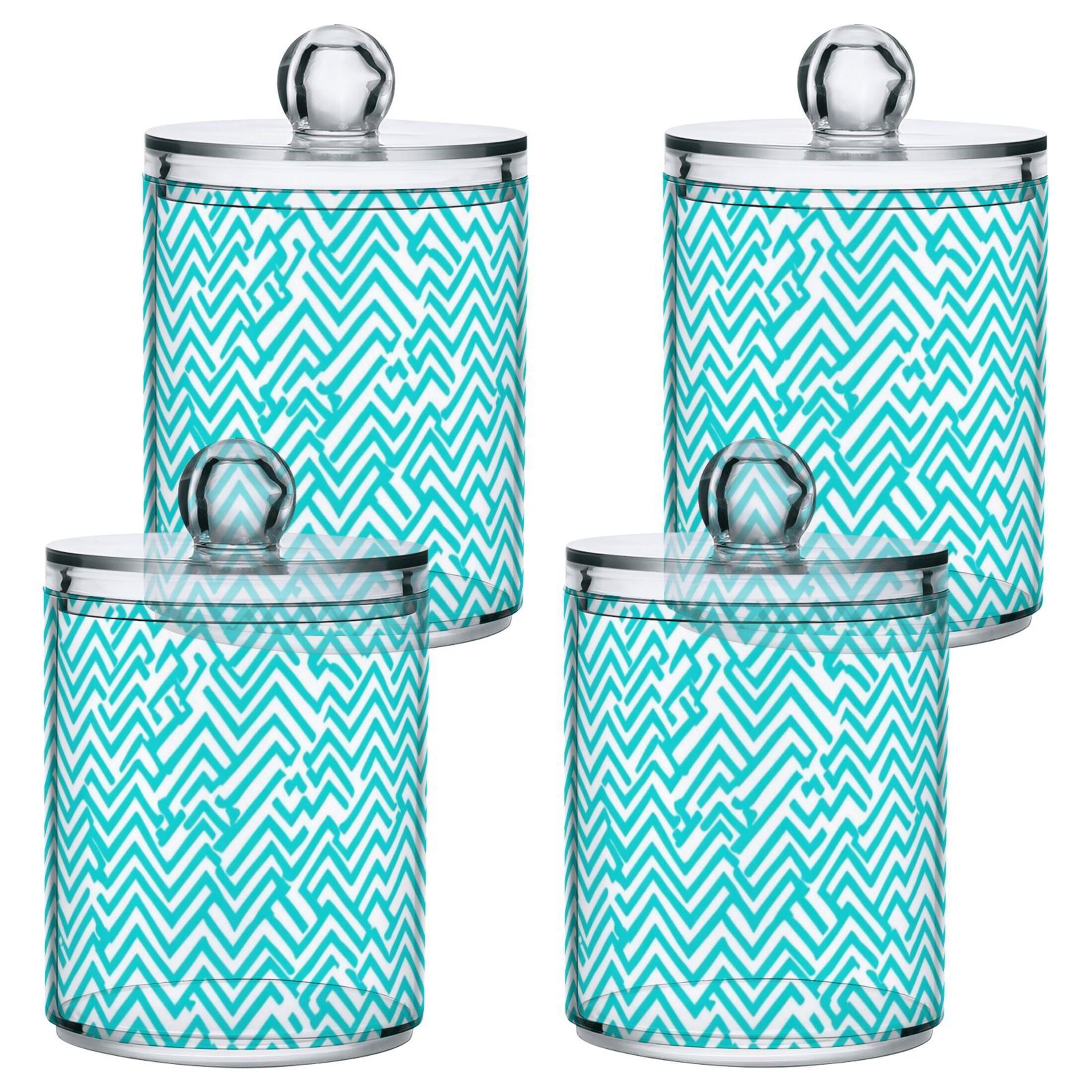 Blue Stripe Pattern Bathroom Canisters Set of 4 Translucent Plastic Storage for Cotton Pads and ...
