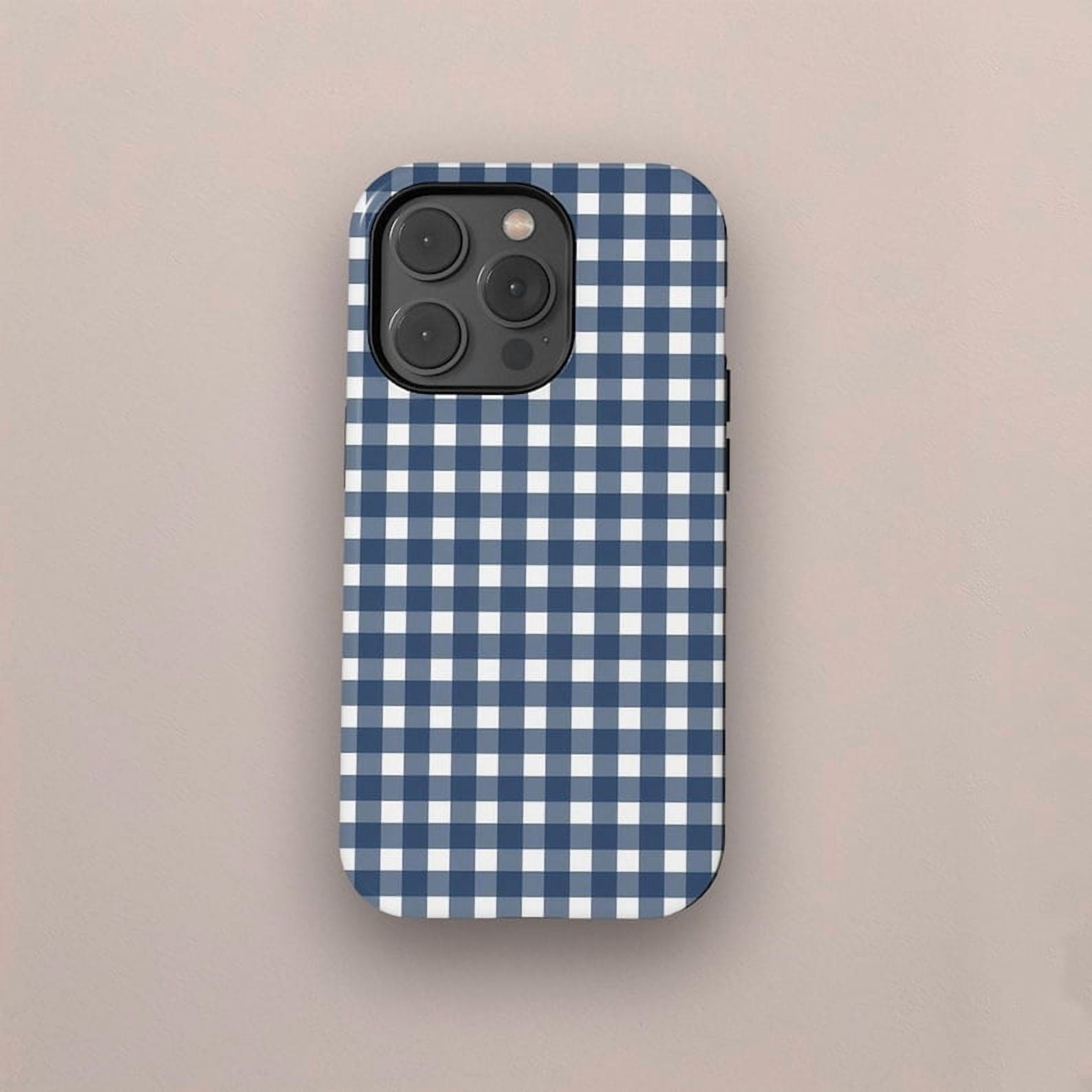 Blue Stripe Plaid Gingham Check Phone Case, Cottagecore Collage Style ...