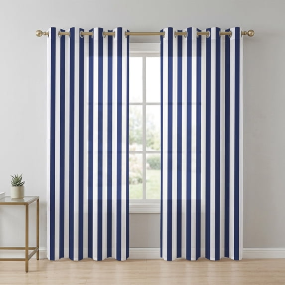 Blue Stripe Sheer Curtains 84 Inch Long 2 Panels, Modern Abstract ...