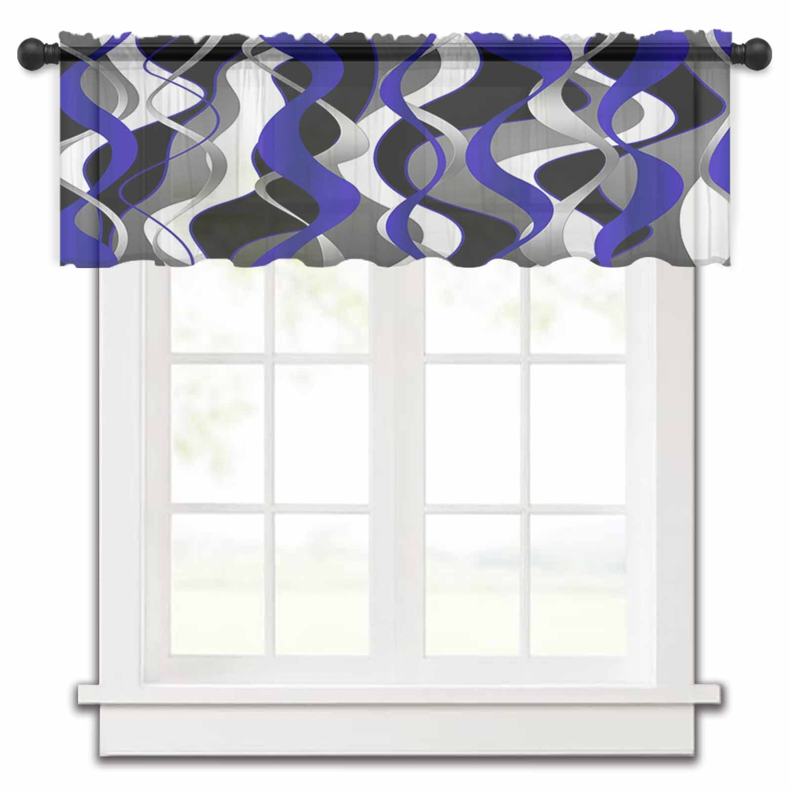 Blue Stripe Sheer Valance Curtains for Kitchen/Living Room/Bathroom ...