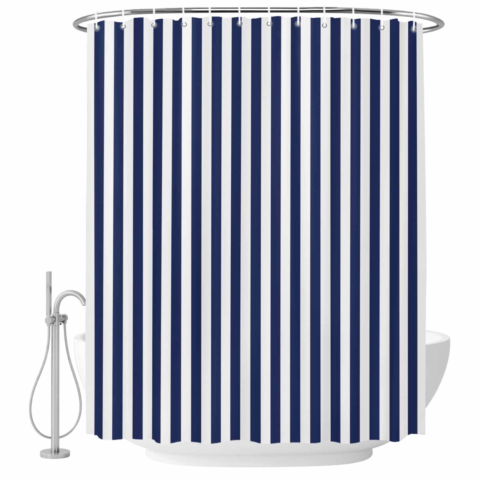 Blue Stripe Shower Curtain Set with Hooks, Modern Abstract Minimalist ...