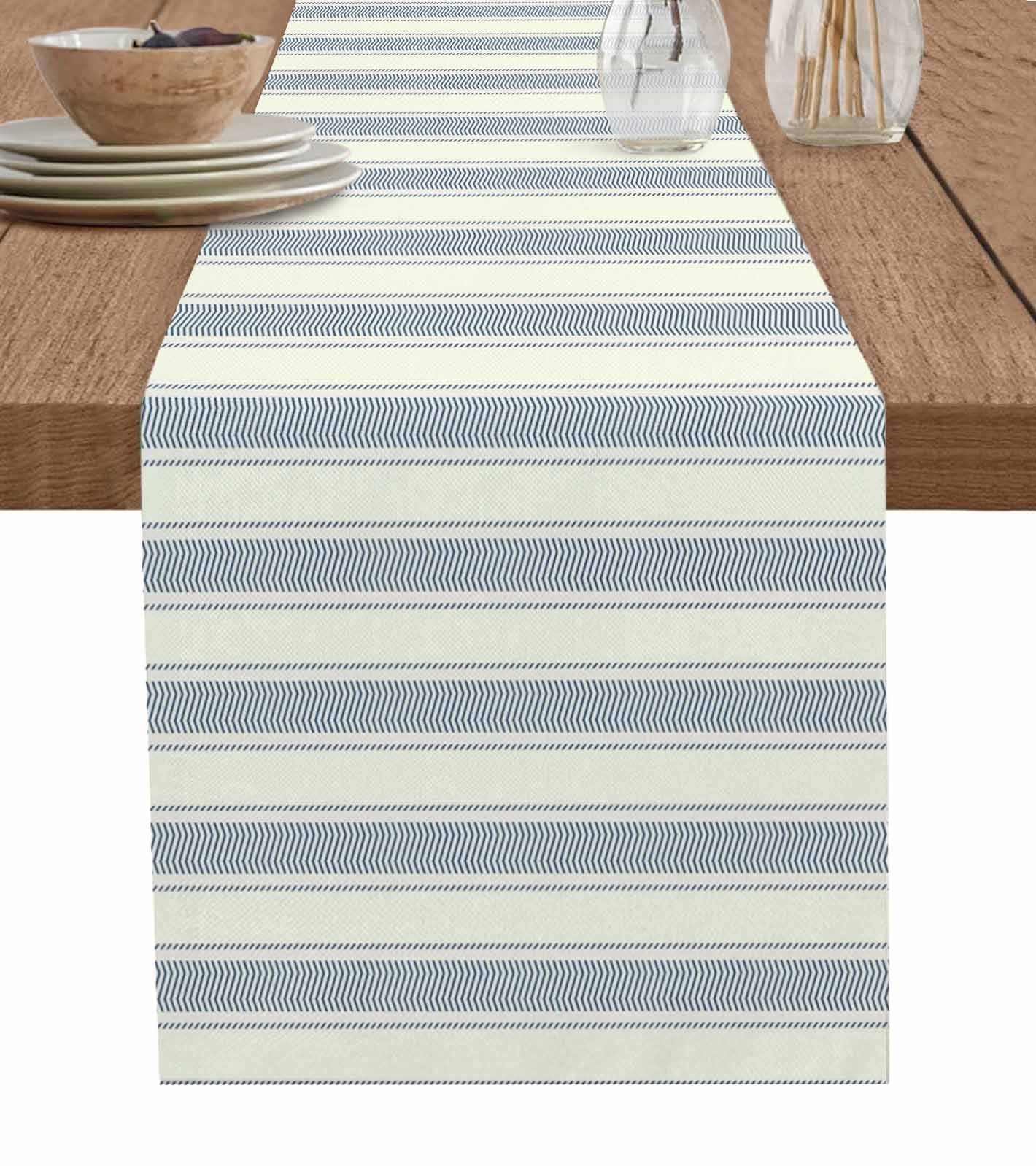 Blue Stripe Table Runner 90 Inches, Modern Farmhouse Geometric Retro ...