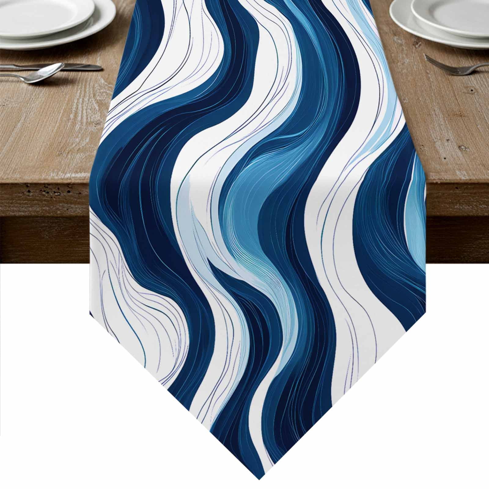 Blue Stripe Table Runner Linen Burlap Table Runner 60 Inches Long ...