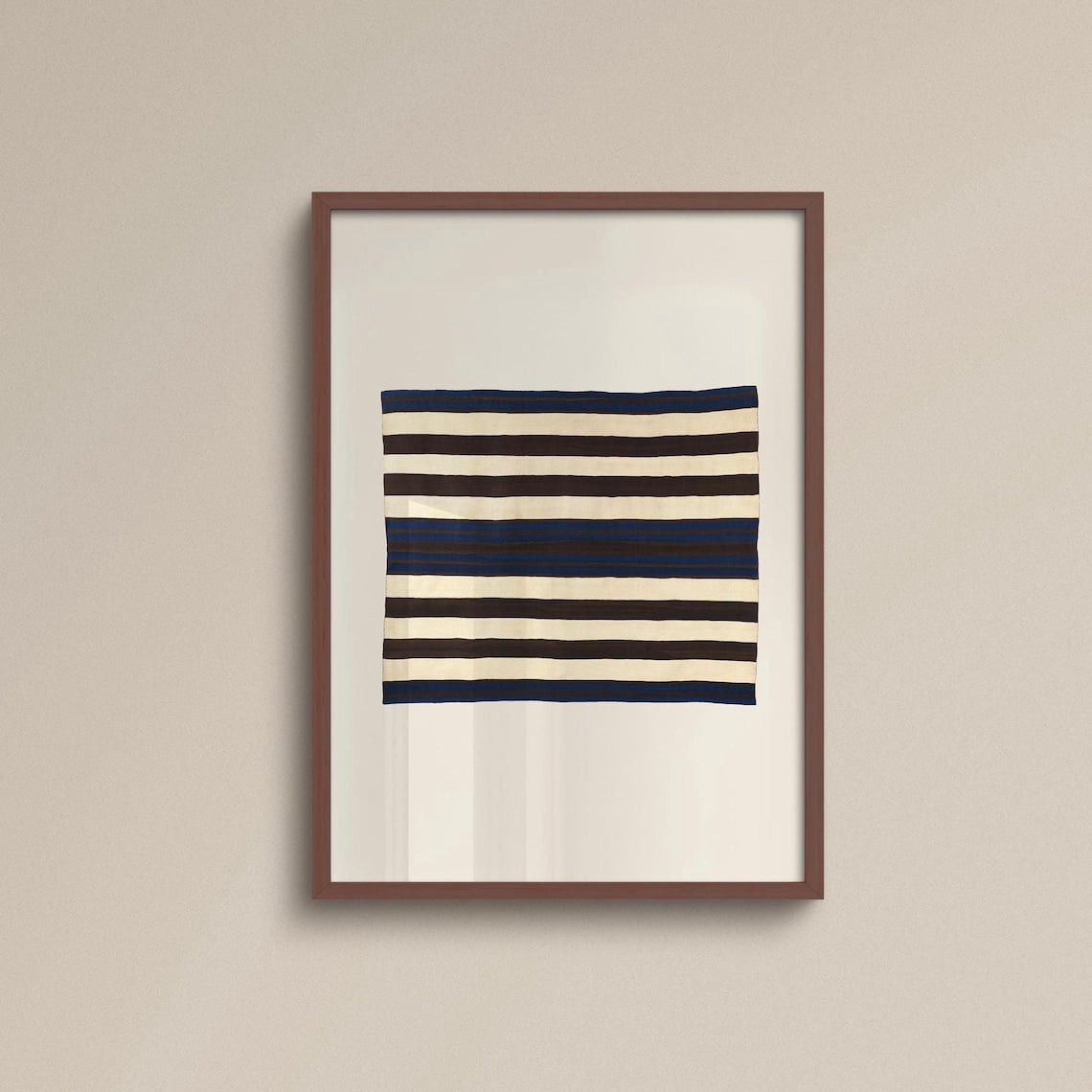 Blue Stripe Textile Print, Neutral Brown Cream Pattern, Rustic Modern ...