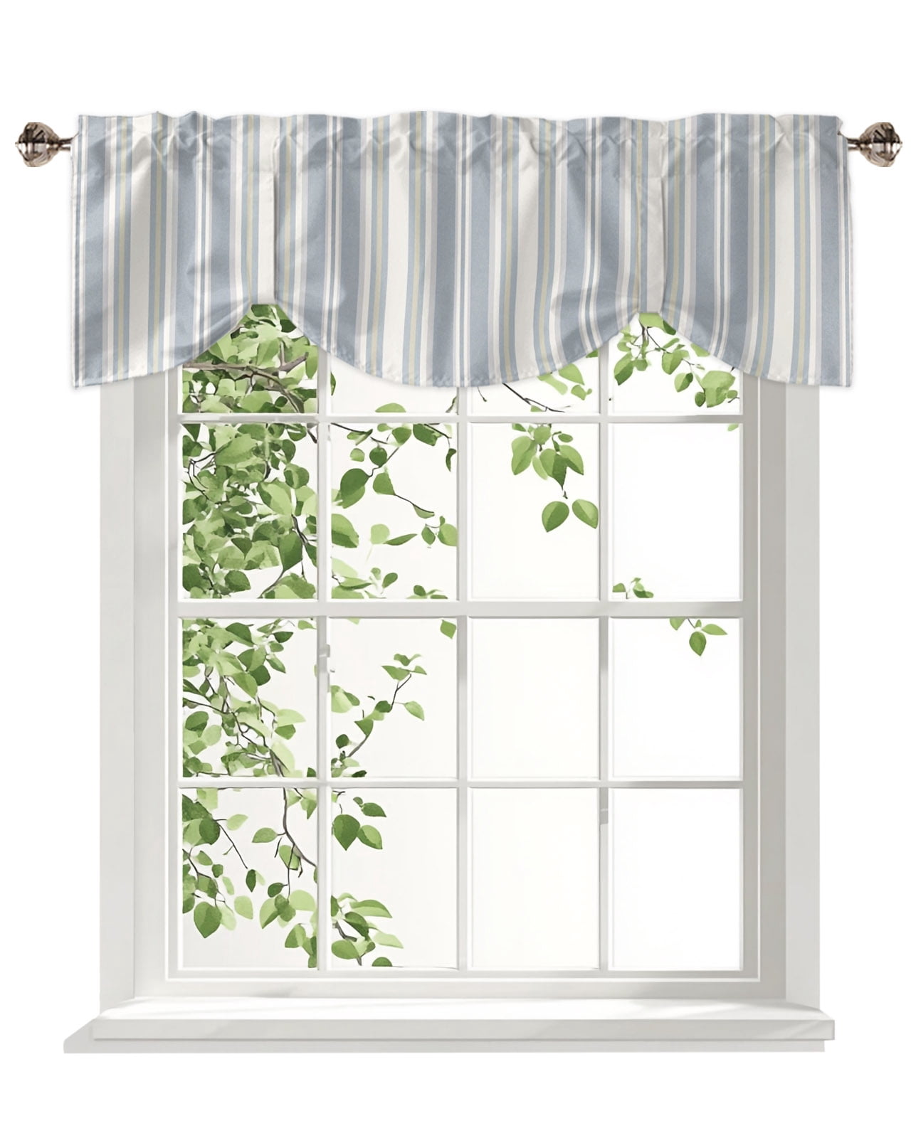 Blue Stripe Tie Up Valances Curtain, Vintage Abstract Art Farmhouse ...