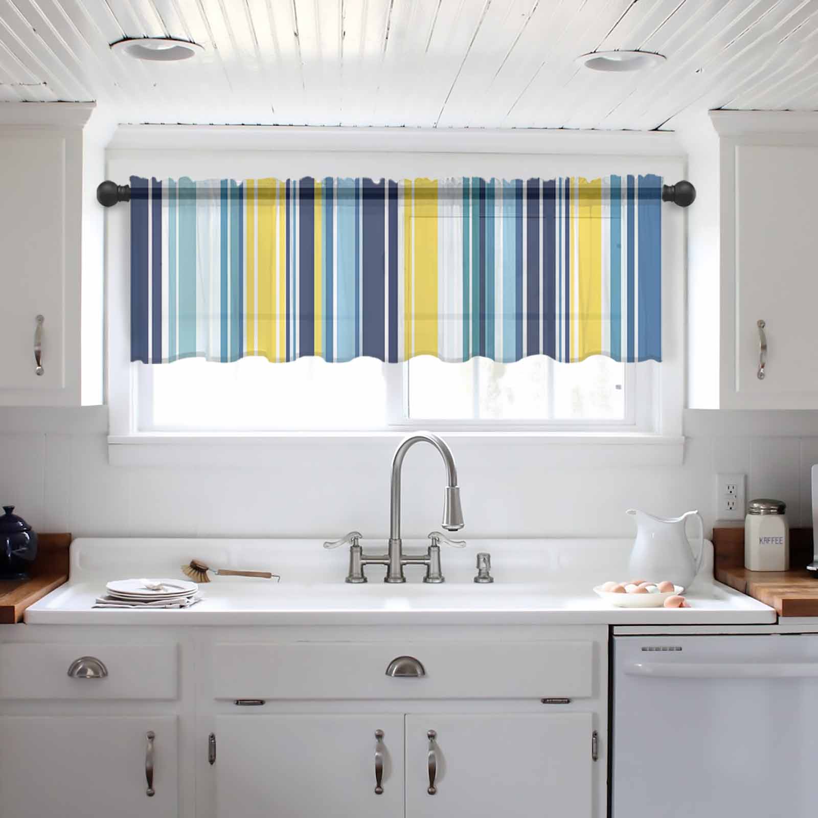 Blue Stripe Valance Curtains for Kitchen/Living Room/Bathroom/Bedroom ...